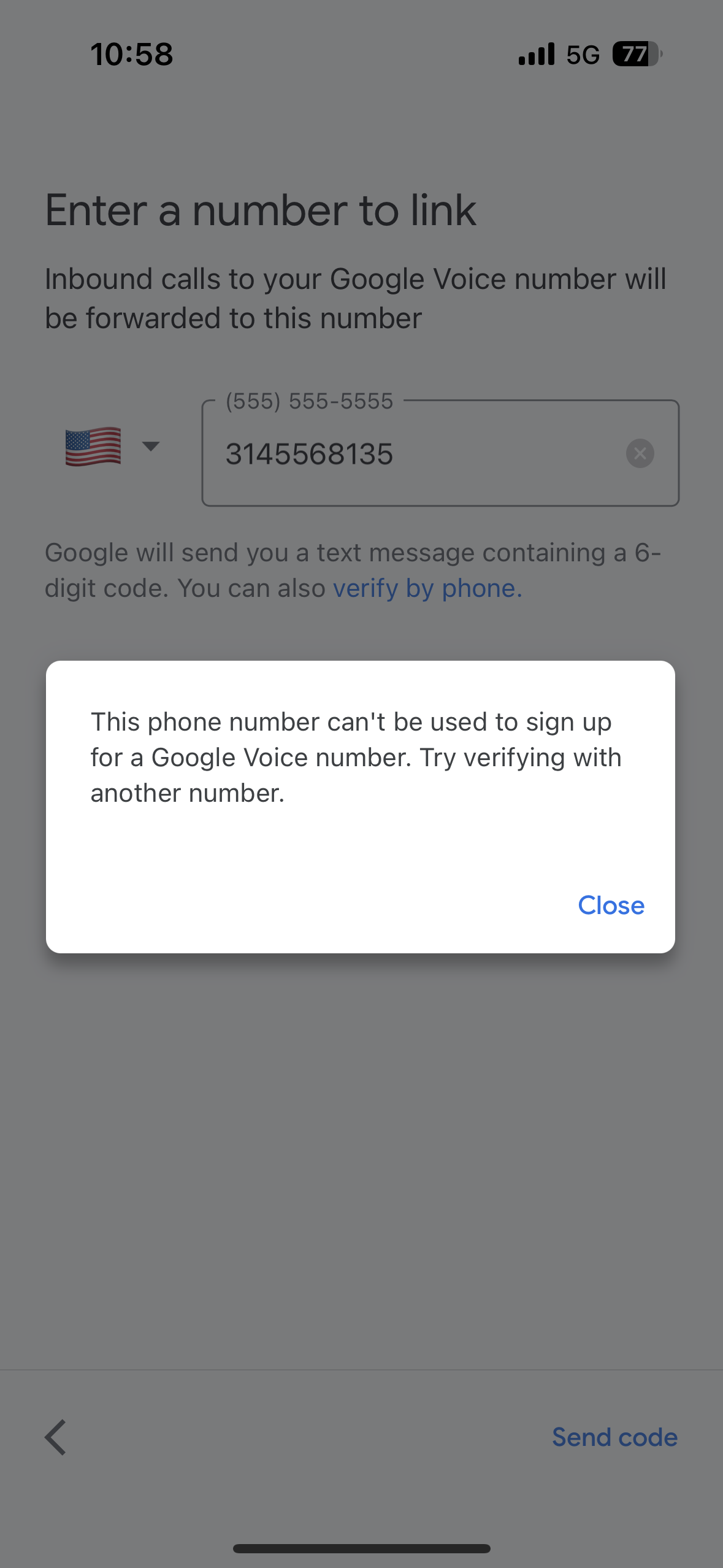 Not allowing me to verify my number - Google Voice Community