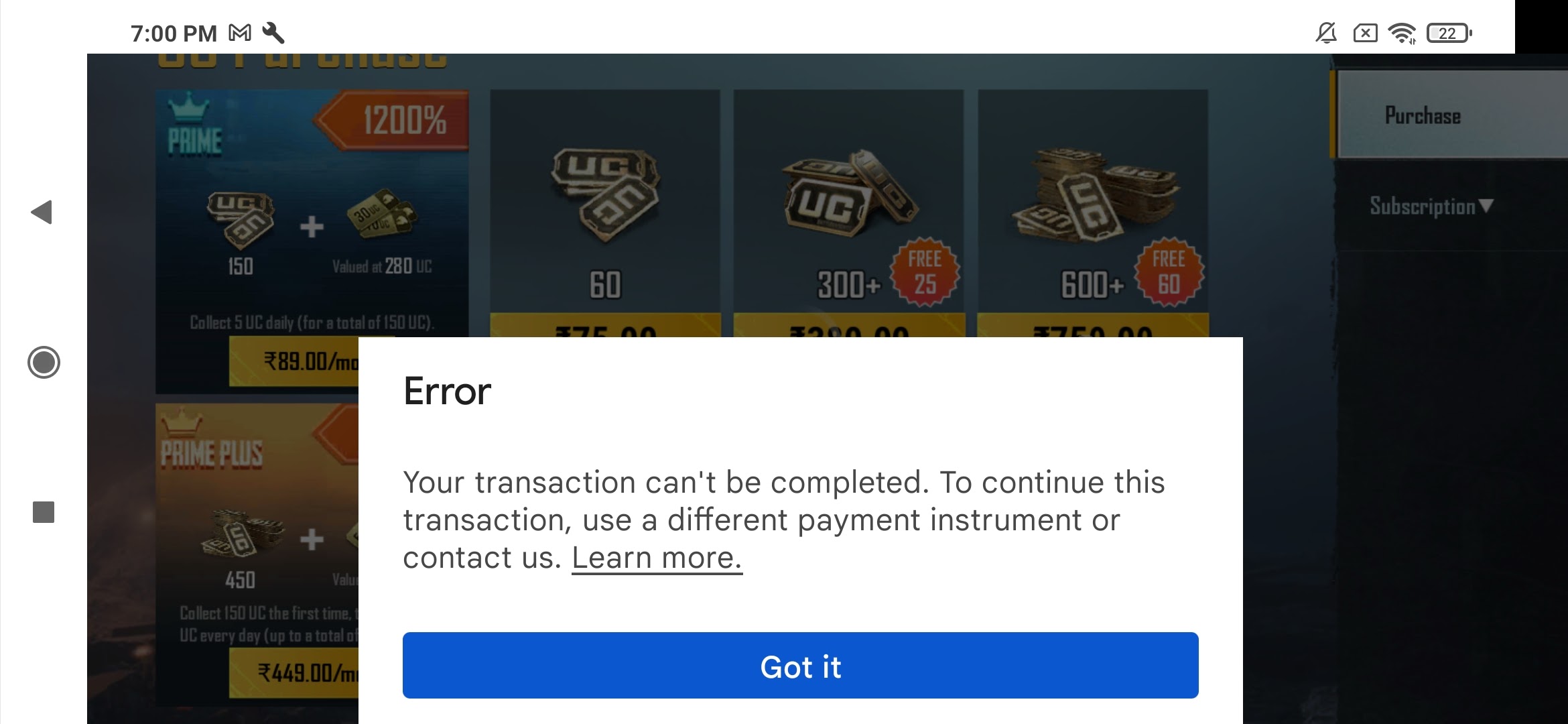 Transaction error - Google Play Community