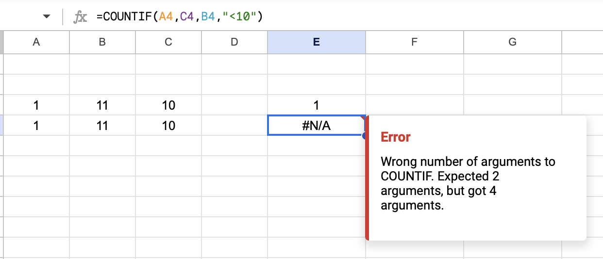 COUNTIF specific cells Error - Google Docs Editors Community
