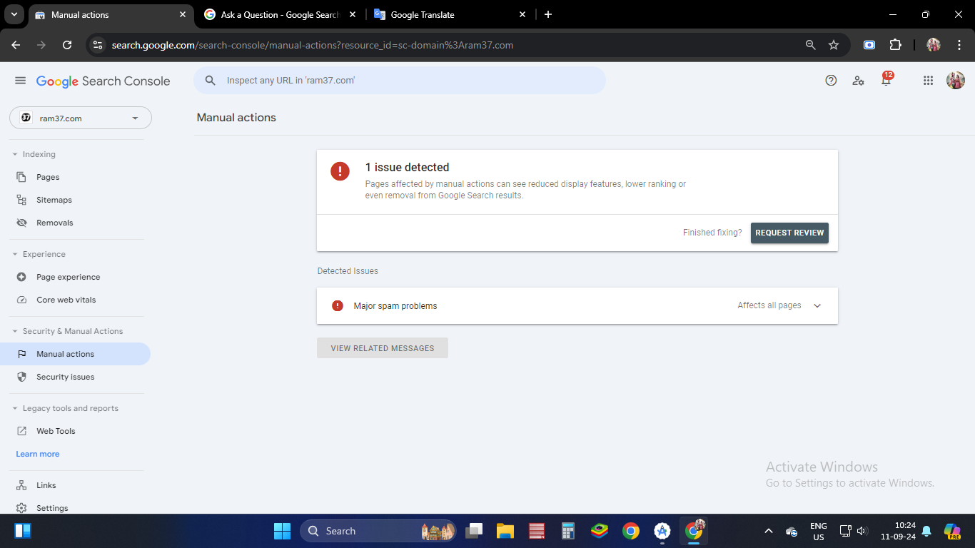 please solve my problem Manual actions: 1 issue detected solve this ...