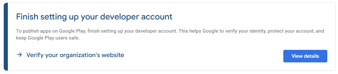 Google Play console still says "Finish setting up your developer ...