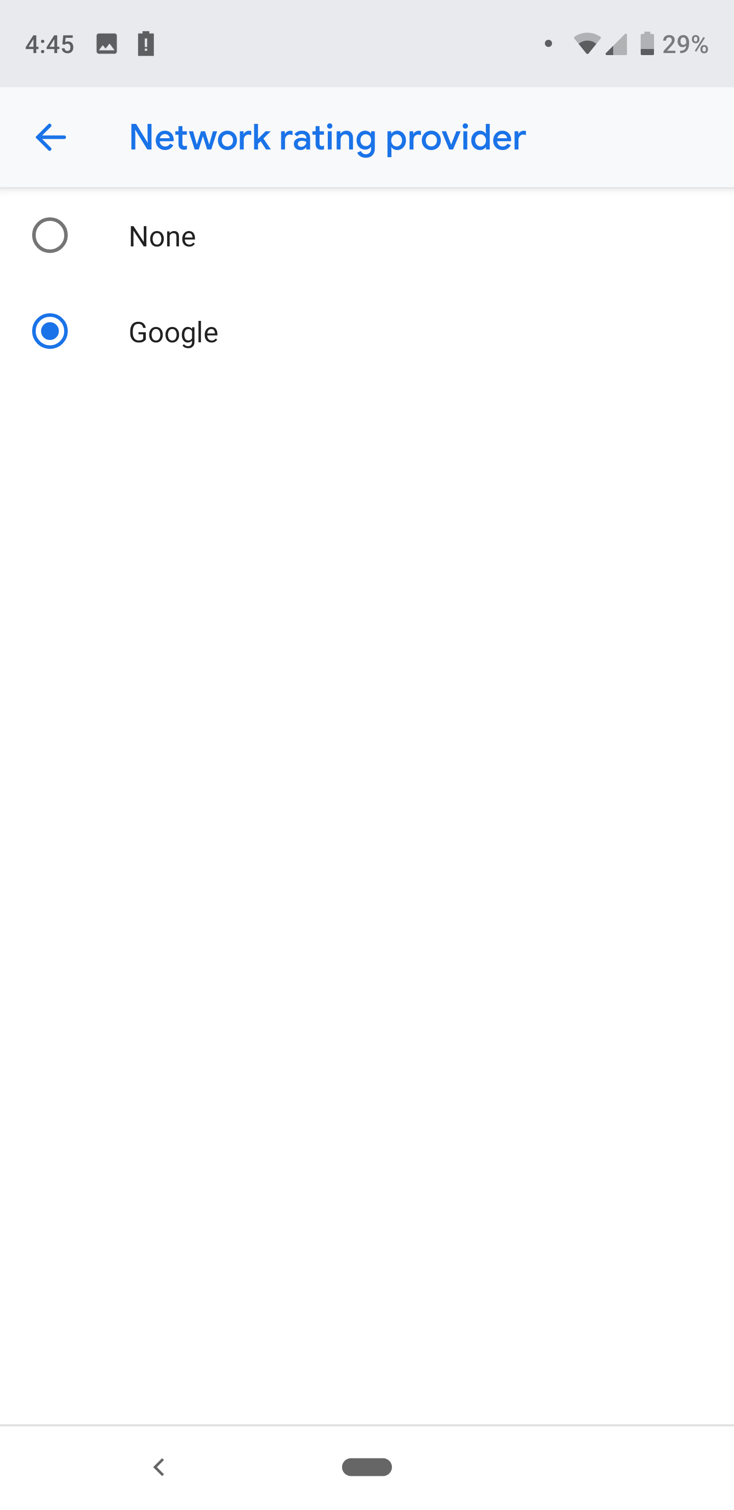 Pixel 3 XL unable to save Google as network rating provider. - Google ...