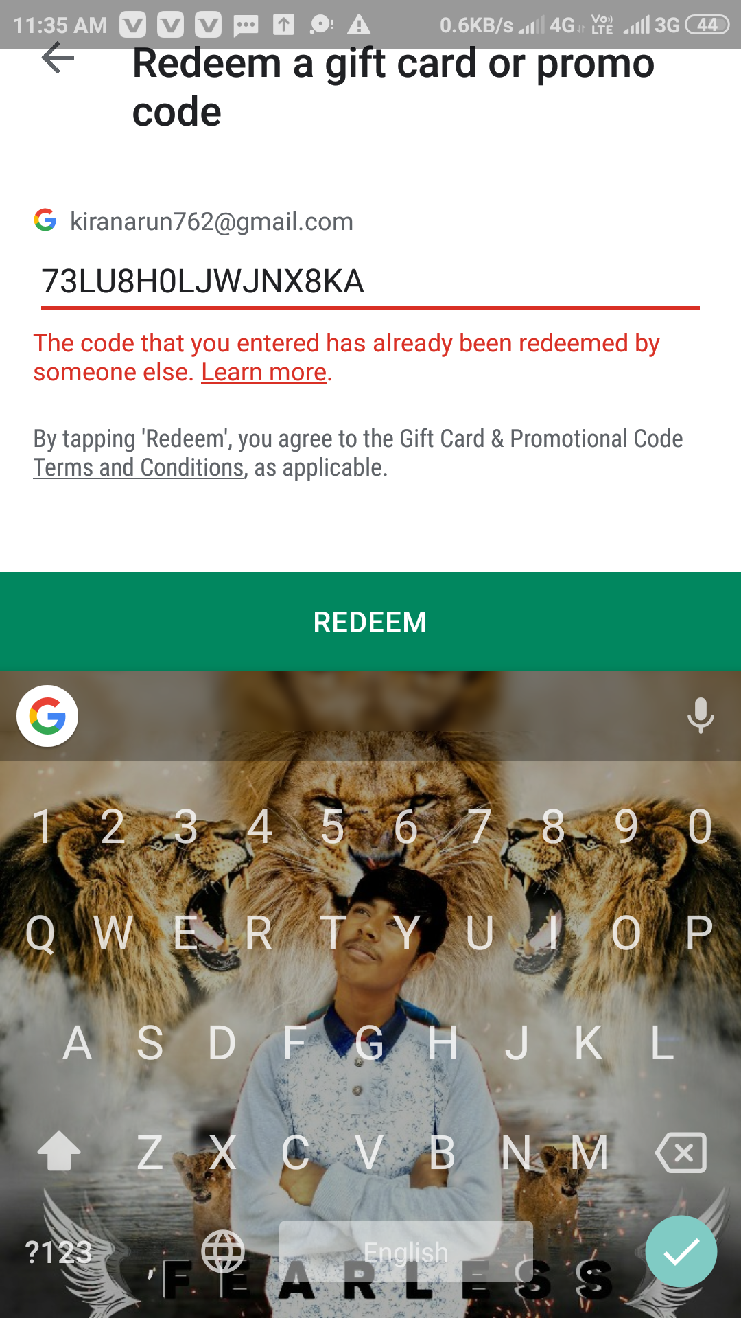 I couldn't redeem my code - Google Play Community