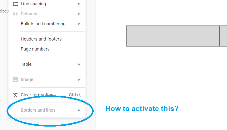 How To Activate The Borders And Lines For Table In Google Docs Google Docs Editors Community