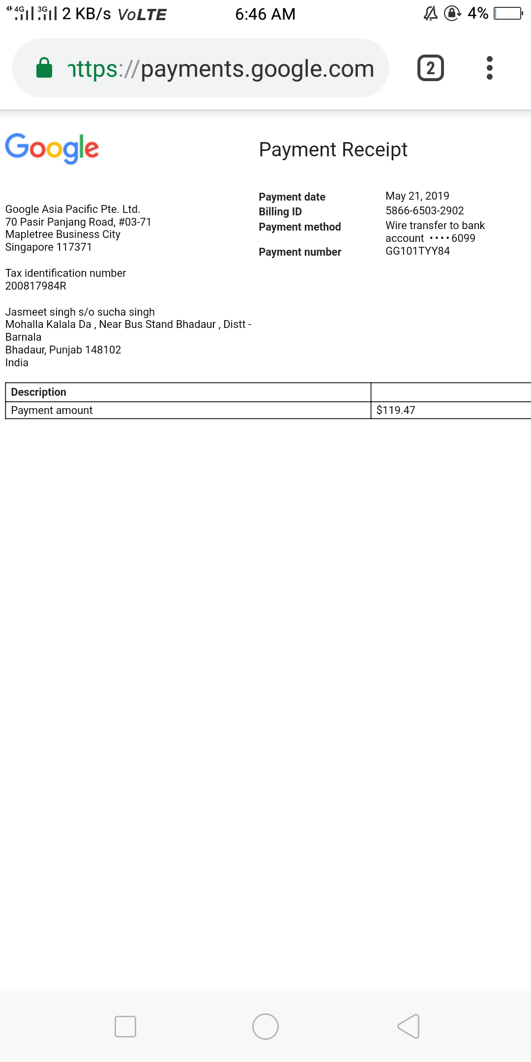 Dear Sir Madam I Got The Email From Google Adsense That Your Payment