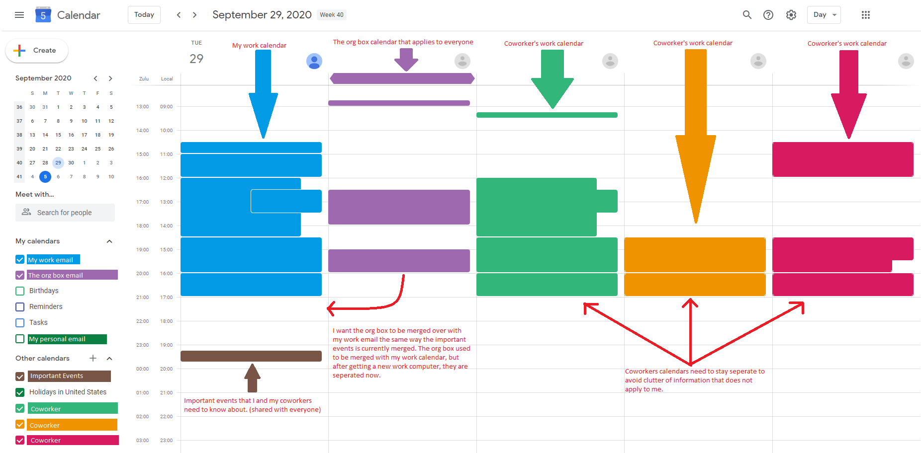How To View Some Shared Calendars As Overlapping And Others As Side By