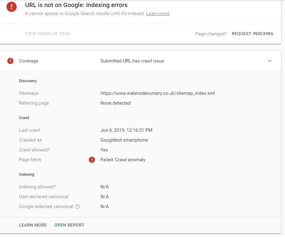 URL is not on Google: Indexing errors: Failed: Crawl anomaly - Google Search Central Community
