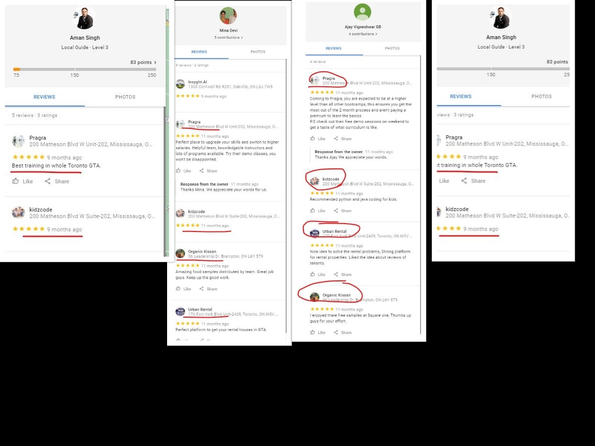 Fake 5 star reviews by Pragra, Mississauga, Canada, more than 350 fake ...