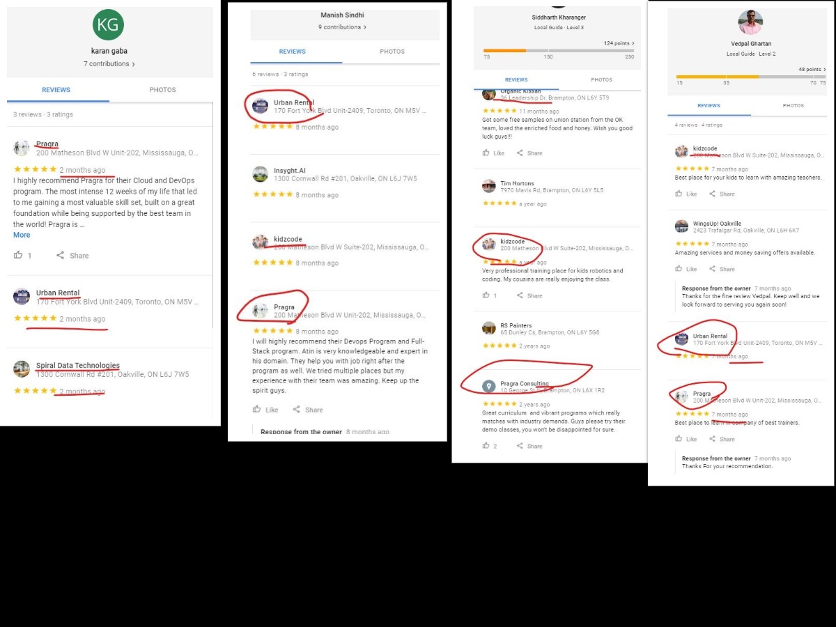 Fake 5 star reviews by Pragra, Mississauga, Canada, more than 350 fake ...
