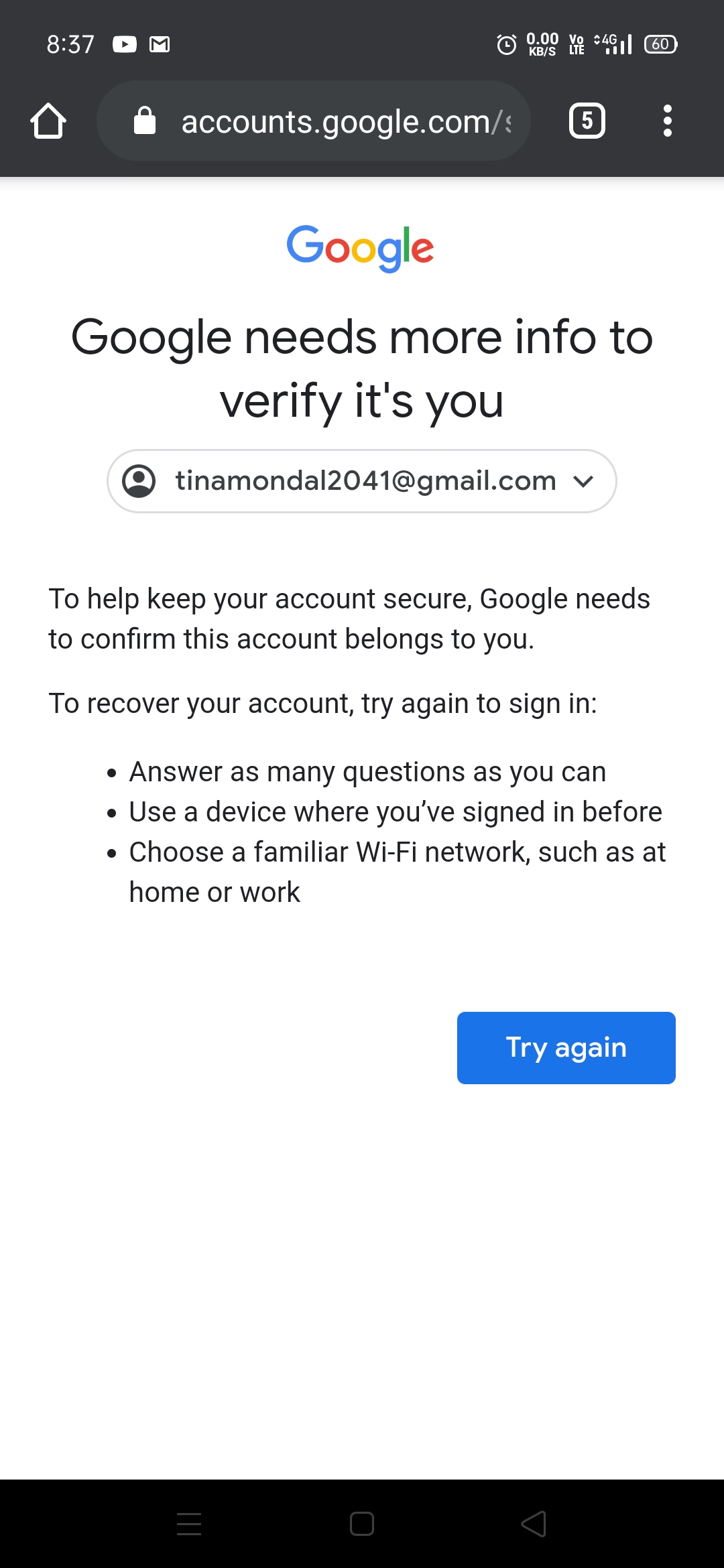 to help keep your account secure google needs to confirm this account ...