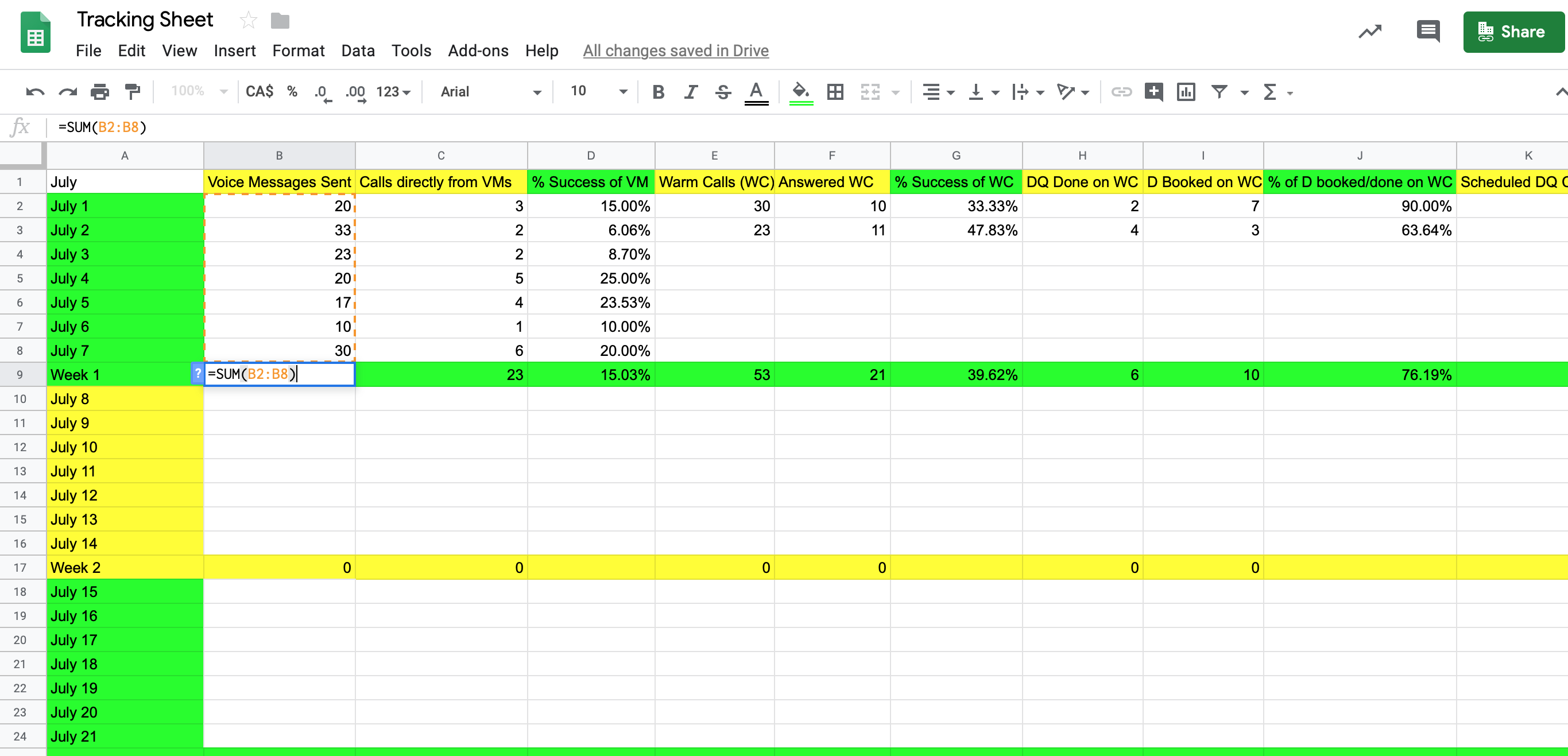 Looking To Create A Sum Function For Weekly Tracking Google Docs