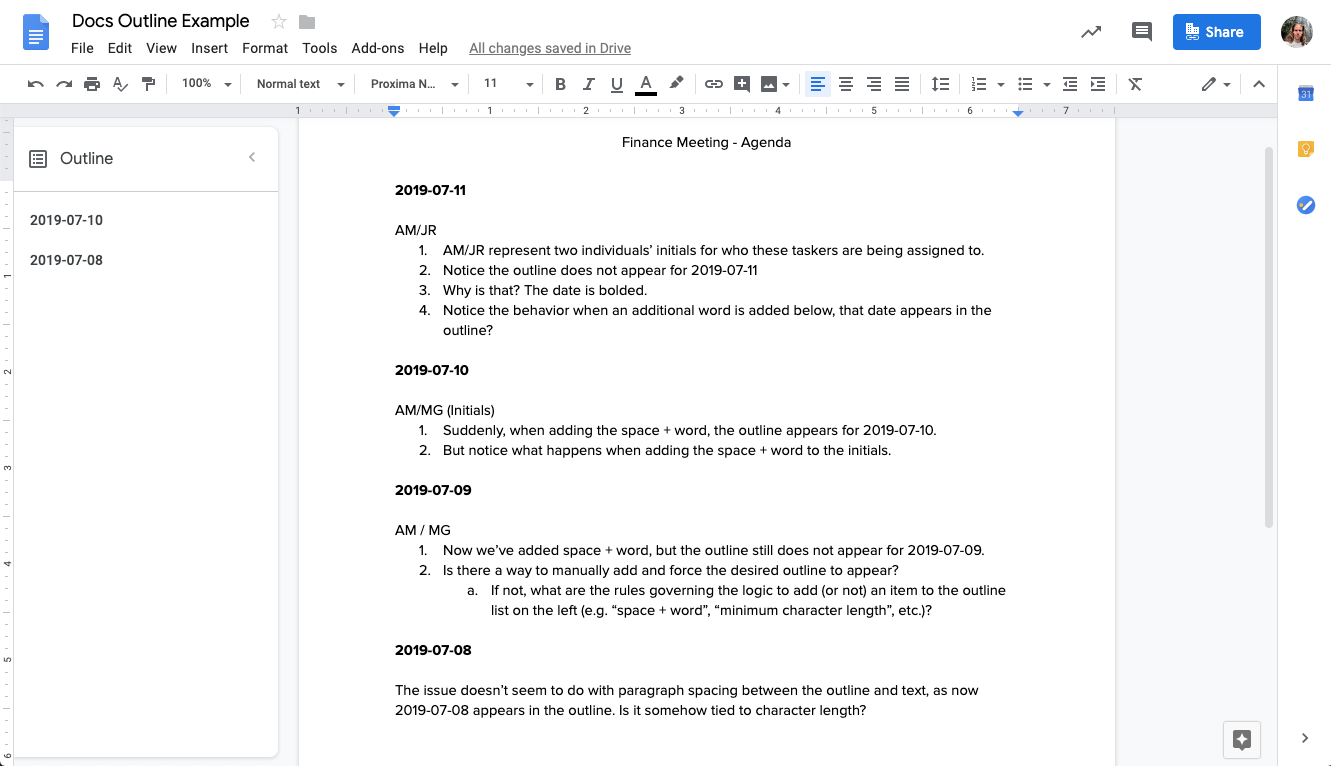 Docs Outline Behavior Not Functioning Correctly Rules Or Manual Way 