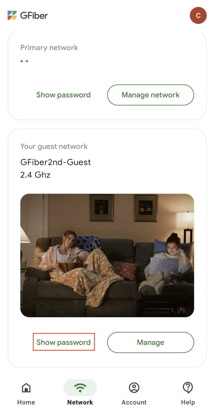 Share your guest network password with the GFiber App