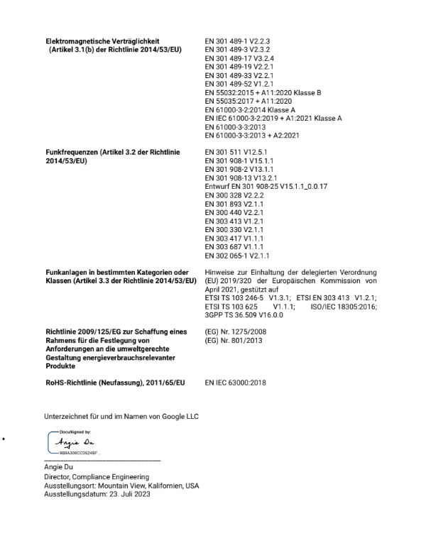 Informationen zur Sicherheit sowie rechtliche Hinweise für das Google ...