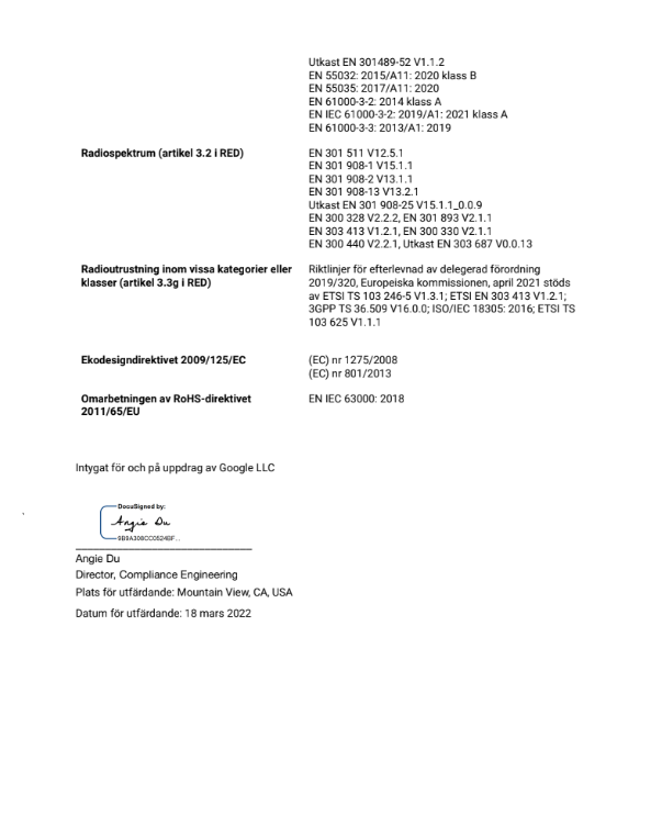 Säkerhet, garanti och föreskrifter för Pixel 6a - Pixel-telefon Hjälp