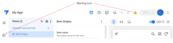View Errors And Warnings In The App Editor Appsheet Help 