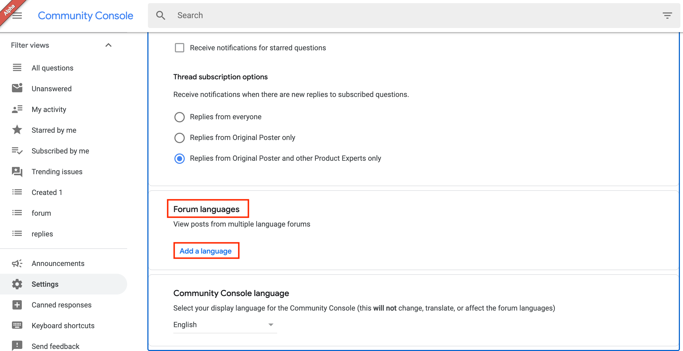 Settings - Google Communities Help
