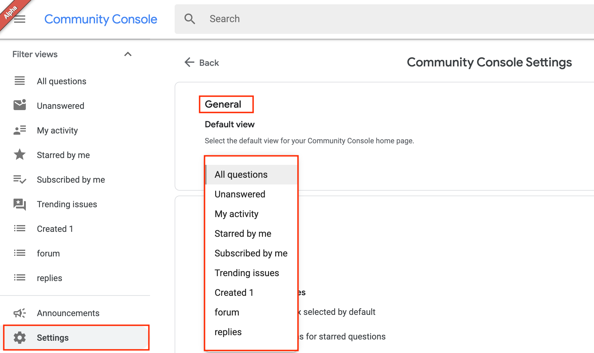 Settings - Google Communities Help