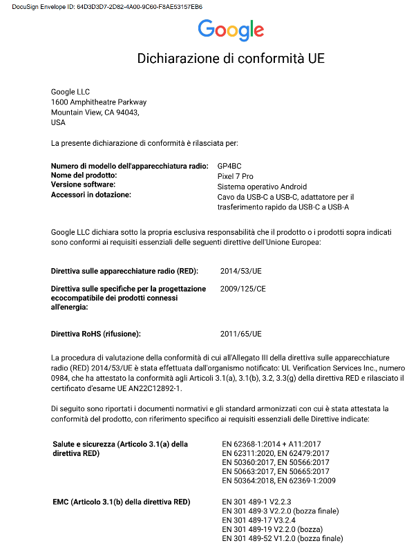 Guida relativa a sicurezza e normative di Pixel 7 e Pixel 7 Pro - Guida ...