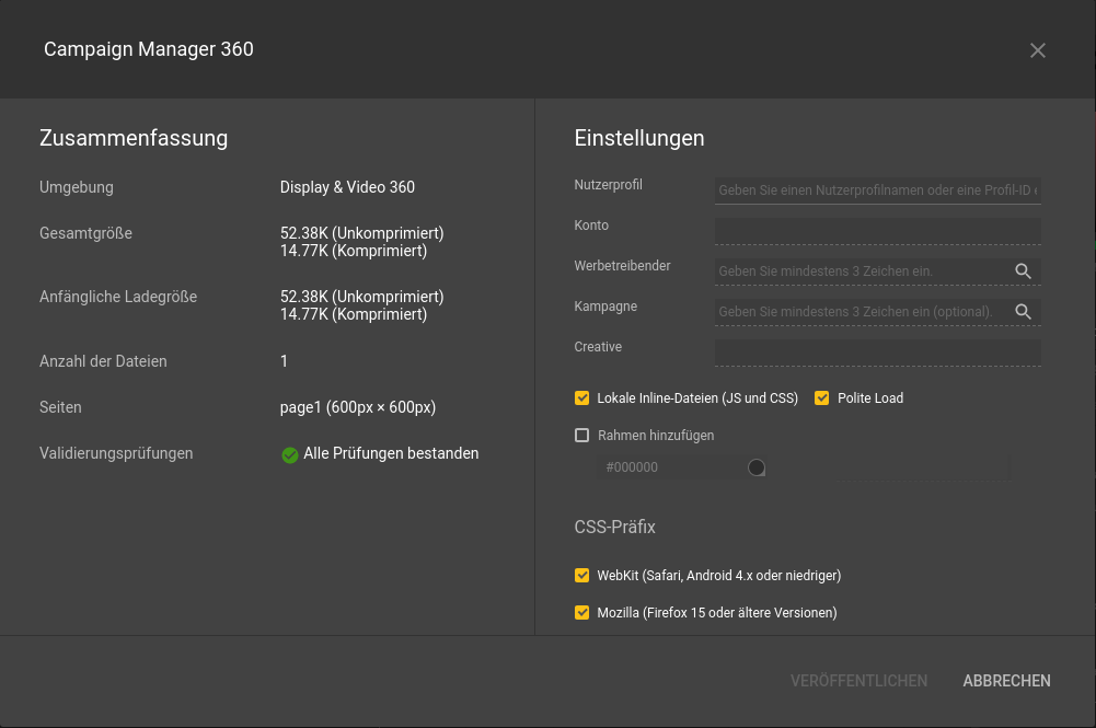 In Campaign Manager 360 veröffentlichen - Google Web Designer-Hilfe