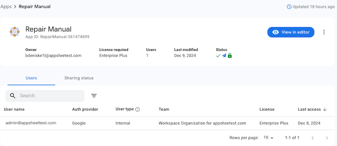 View and monitor an app in your team or organization - AppSheet Help