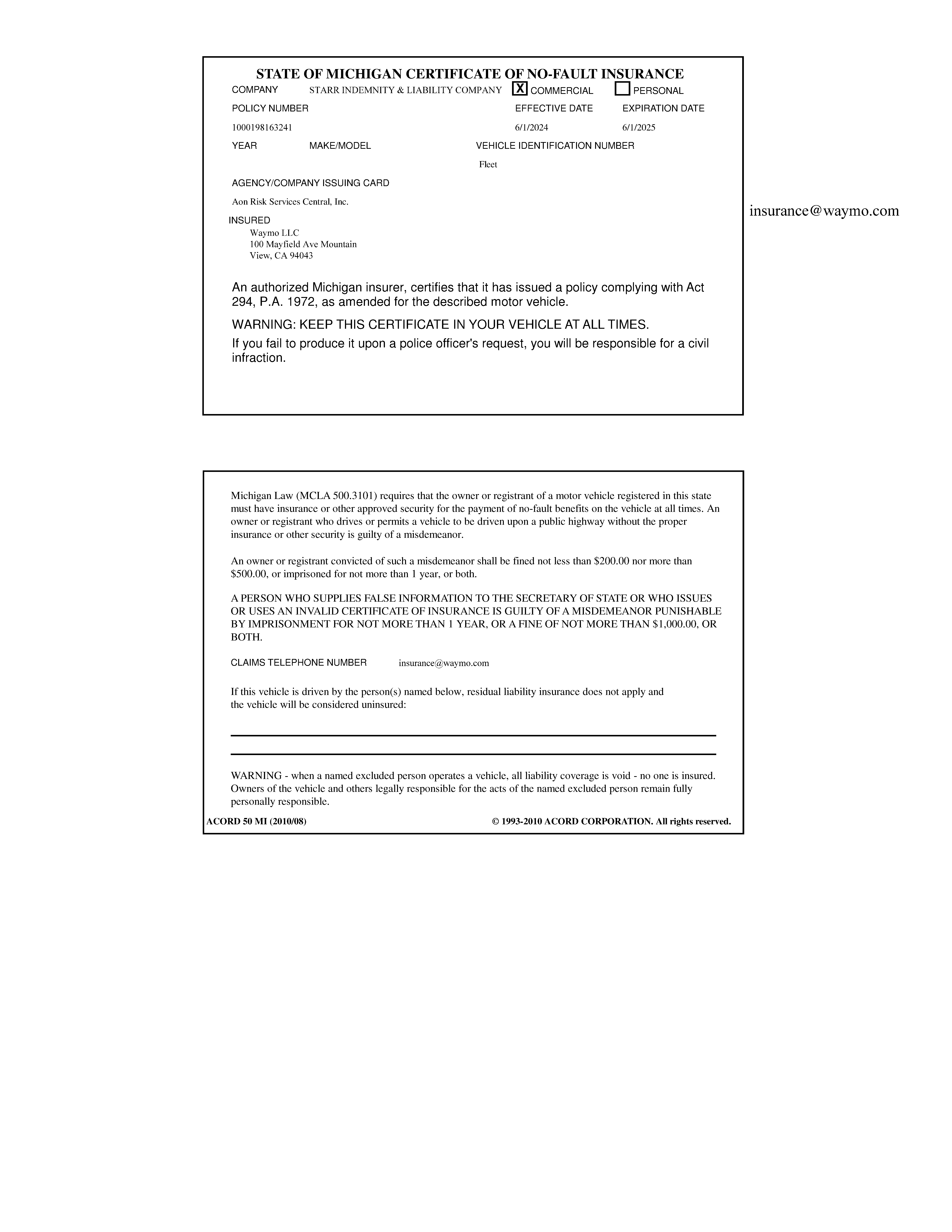 Insurance cards - Waymo One Help