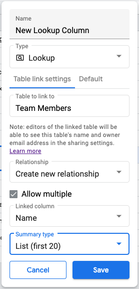 How to use Lookup columns - Tables Help Center