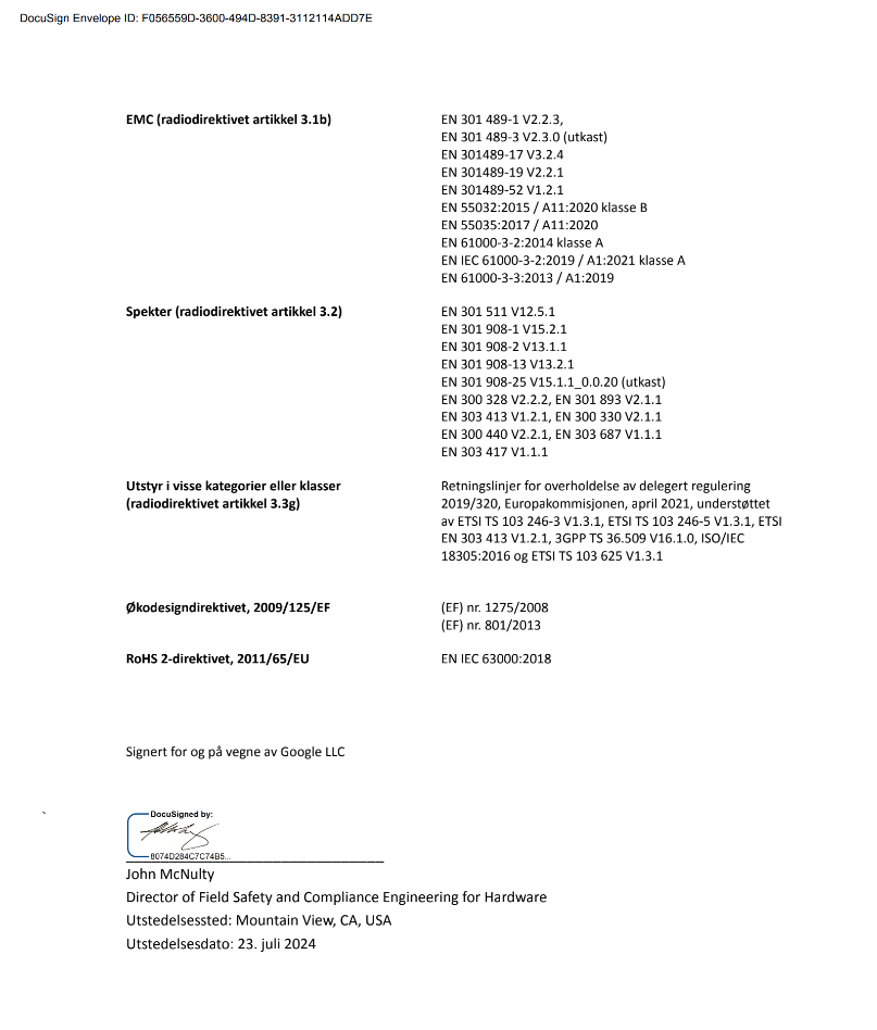 Veiledning om sikkerhet og forordninger for Pixel 7a - Hjelp