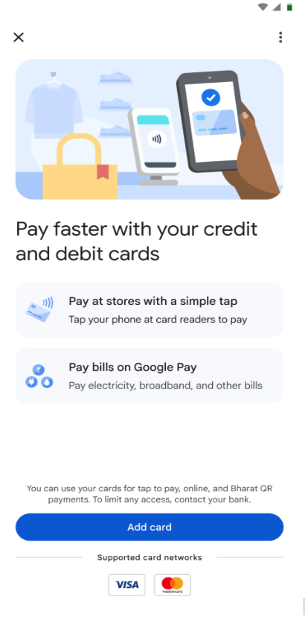 Add a credit or debit card for payments - Google Pay Help