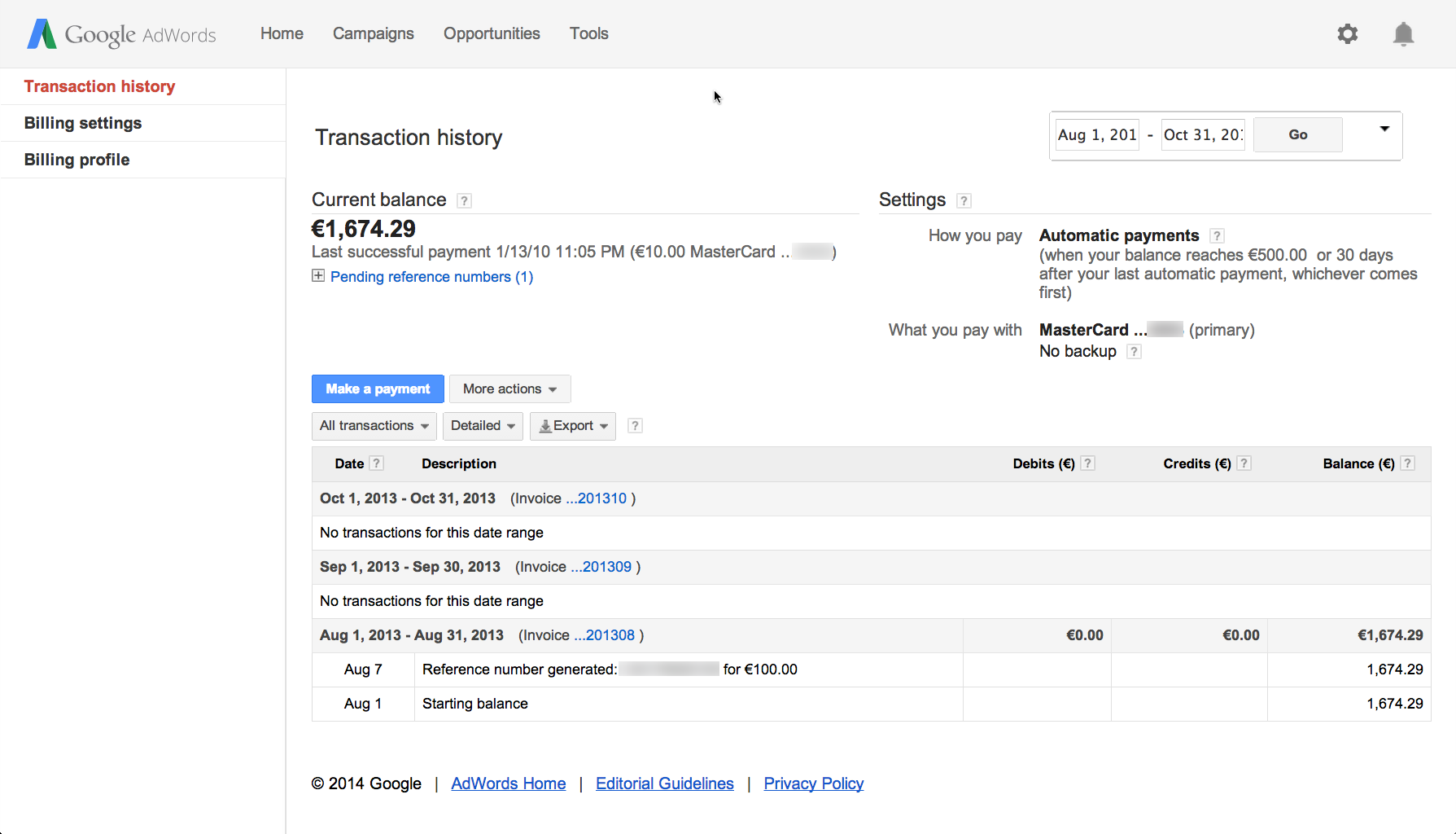 Get an invoice or payment receipt - AdWords Help