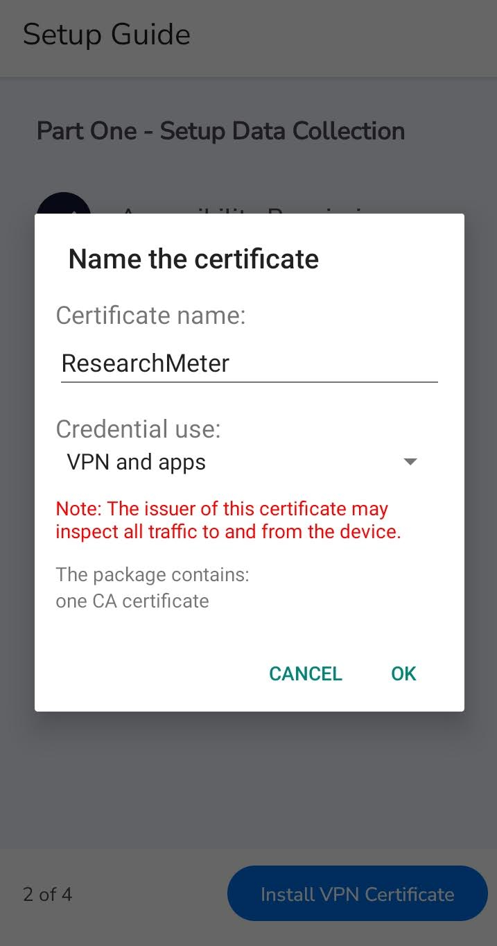 Install ResearchMeter VPN - Android - Device Usage Study Help