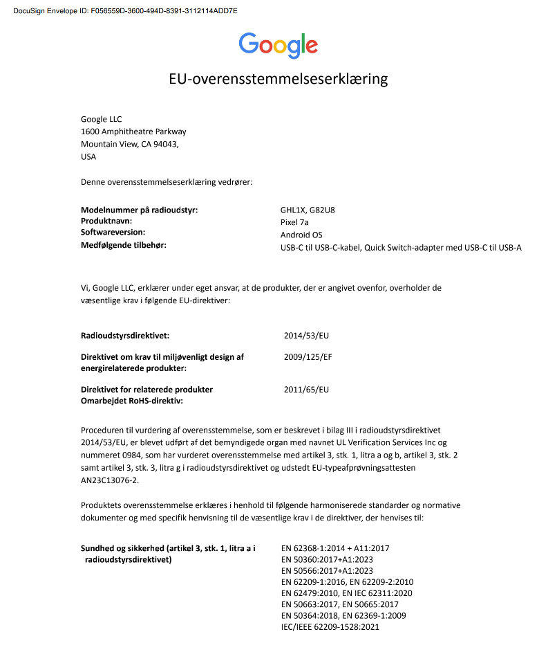 Brugervejledning om sikkerhed og lovgivning for Pixel 7a - Hjælp til ...