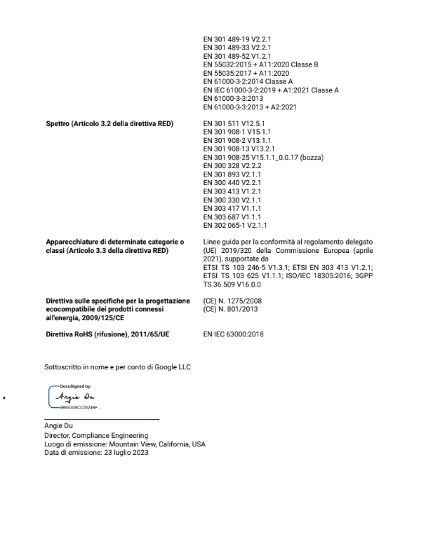 Guida relativa a sicurezza e normative di Pixel 8 e Pixel 8 Pro - Guida di
