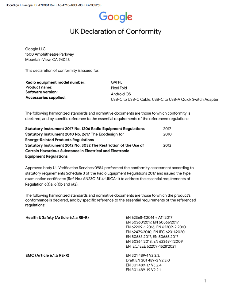 Safety & regulatory guide for Pixel Fold - Help