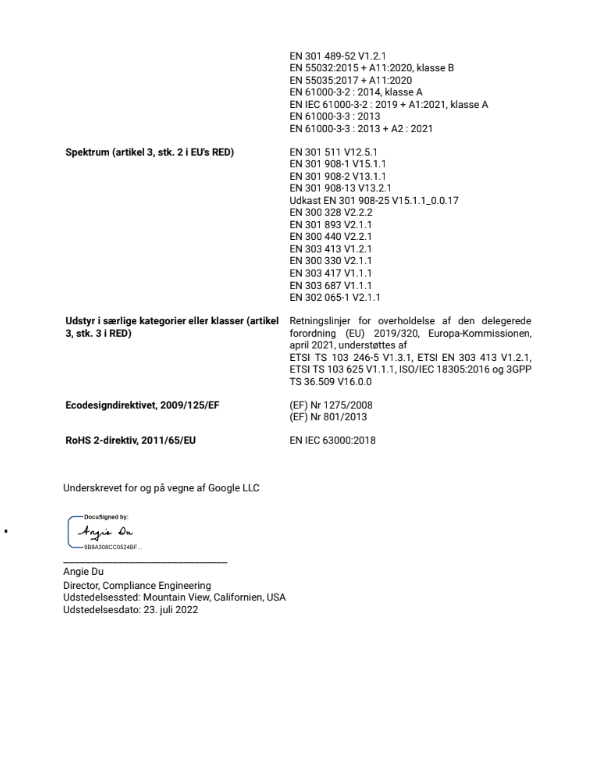 Vejledning i sikkerhed og reguleringer for Pixel 8 og Pixel 8 Pro ...