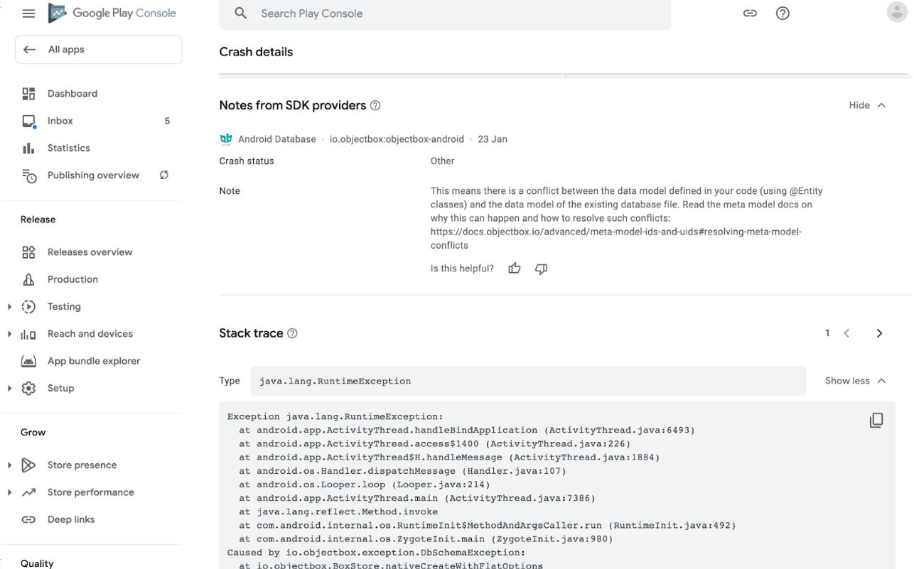 View and analyse crash and application not responding reports - Play Console Help