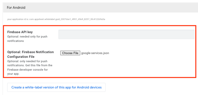 Enable push notifications in Android white label apps - AppSheet Help