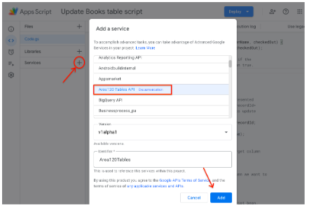 Update from Sheets -> Tables with Apps Script - Tables Help Center