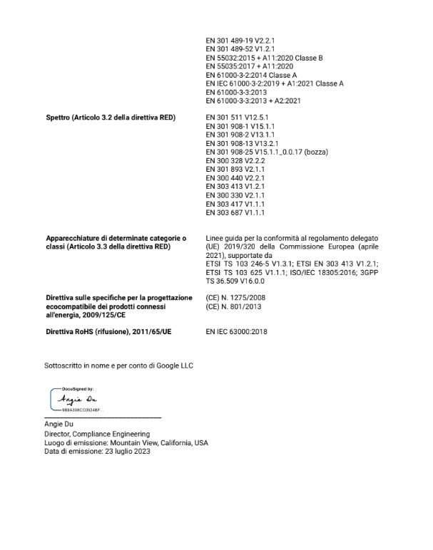 Guida relativa a sicurezza e normative di Pixel 8 e Pixel 8 Pro - Guida di