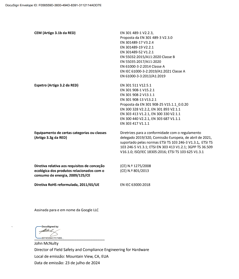 Guia regulamentar e de segurança do Pixel 7a - Telemóvel Pixel Ajuda