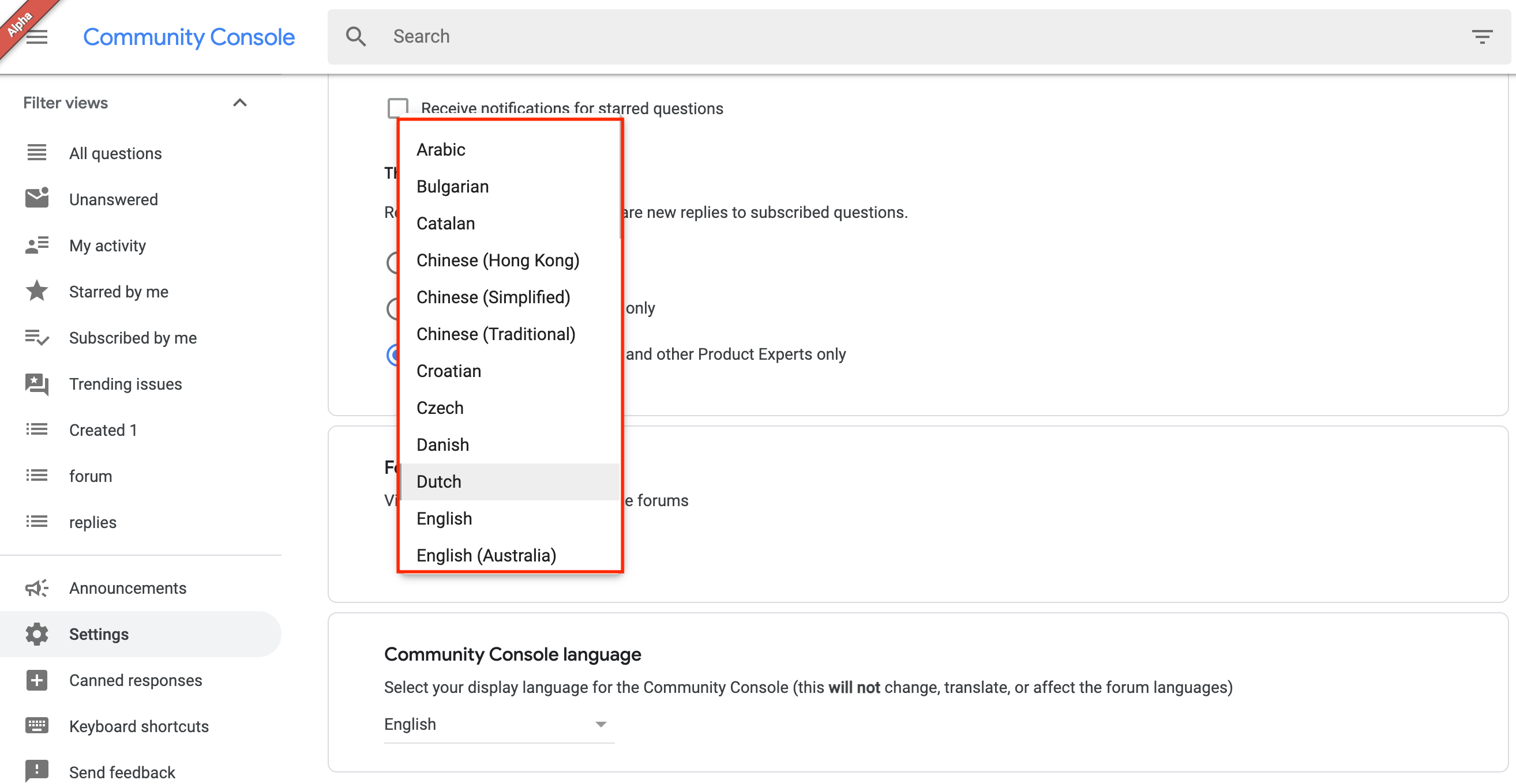 Settings - Google Communities Help