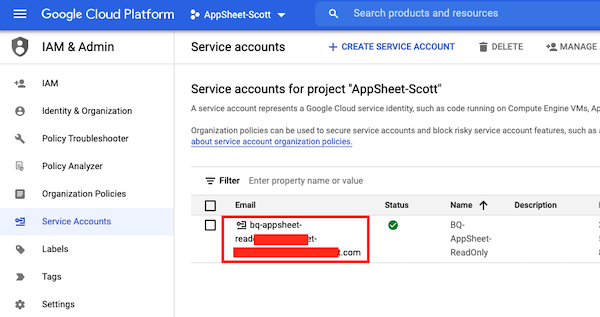 Use data from Google BigQuery with the BigQuery data source - AppSheet Help