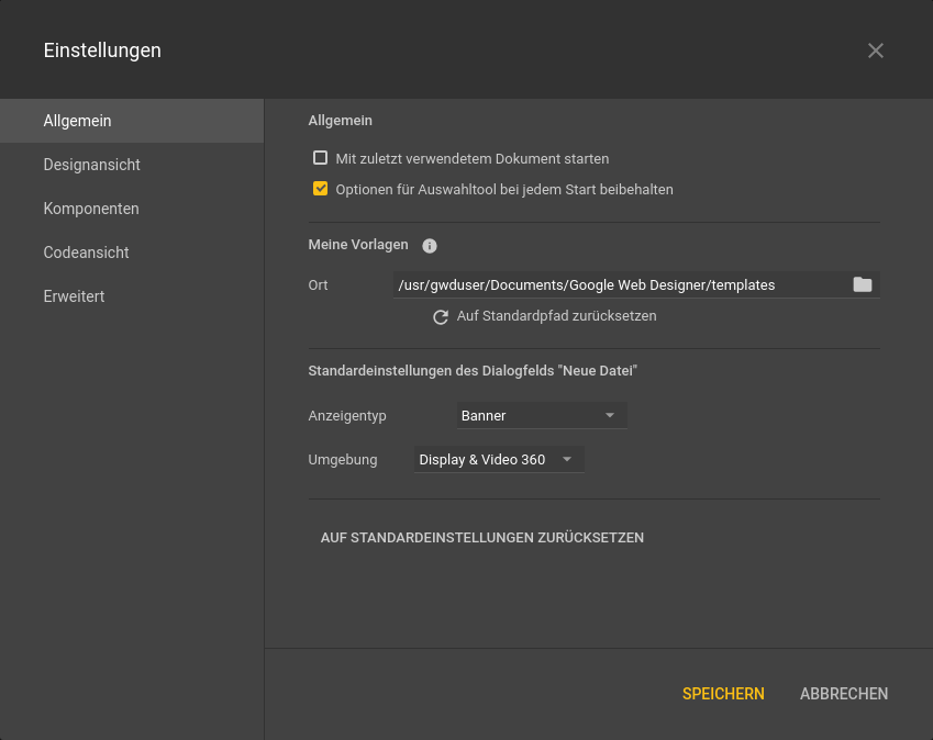 Einstellungen festlegen - Google Web Designer-Hilfe