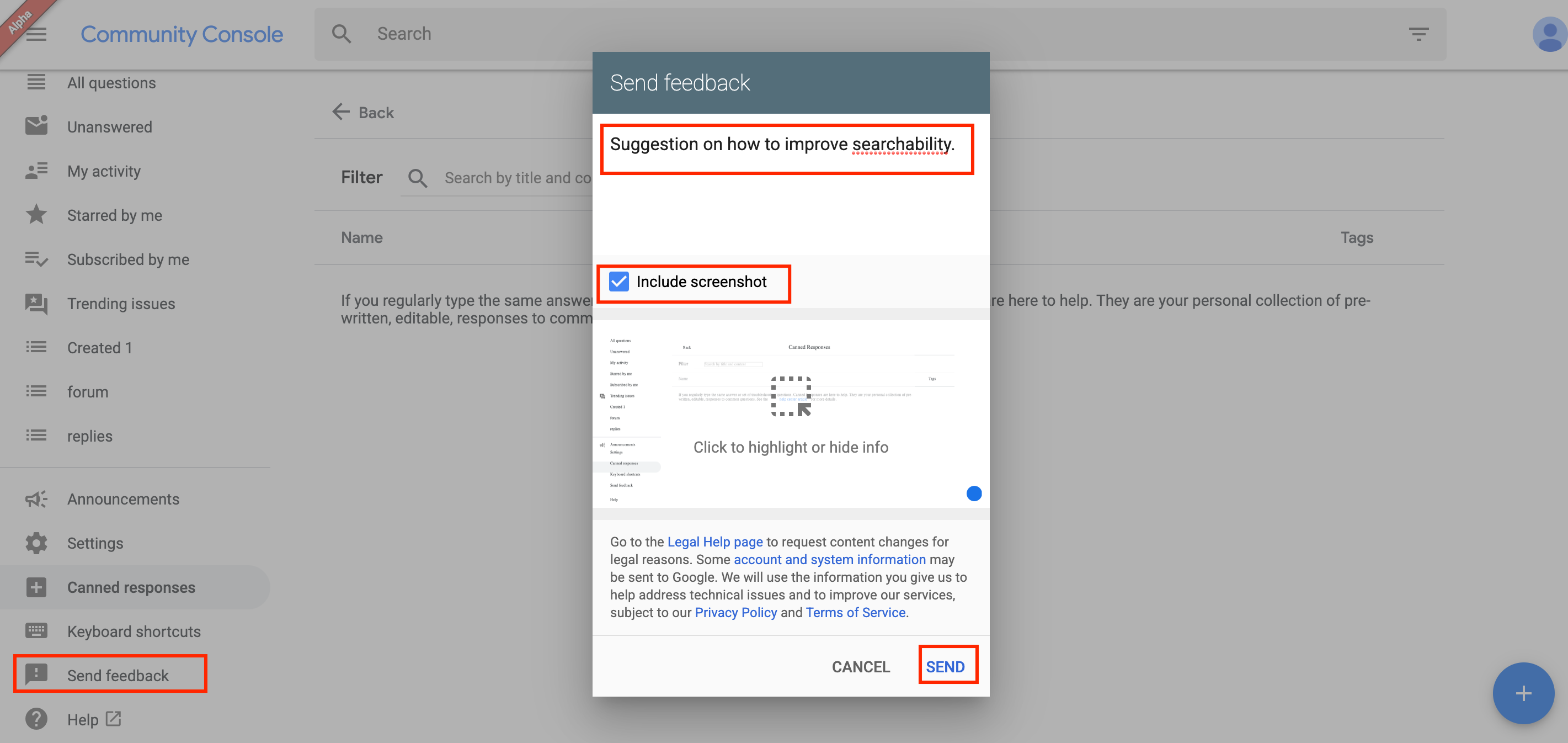 Send feedback - Google Communities Help
