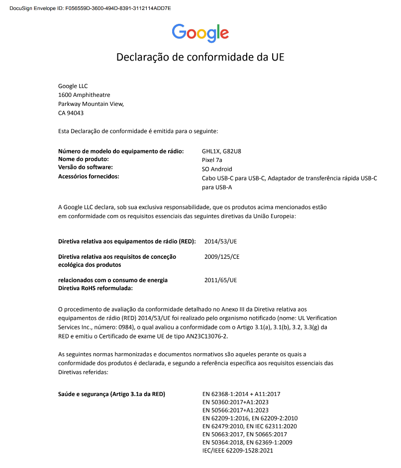 Guia regulamentar e de segurança do Pixel 7a - Telemóvel Pixel Ajuda