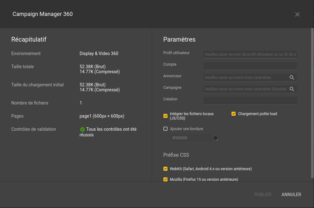 Publier dans Campaign Manager 360 - Aide Google Web Designer