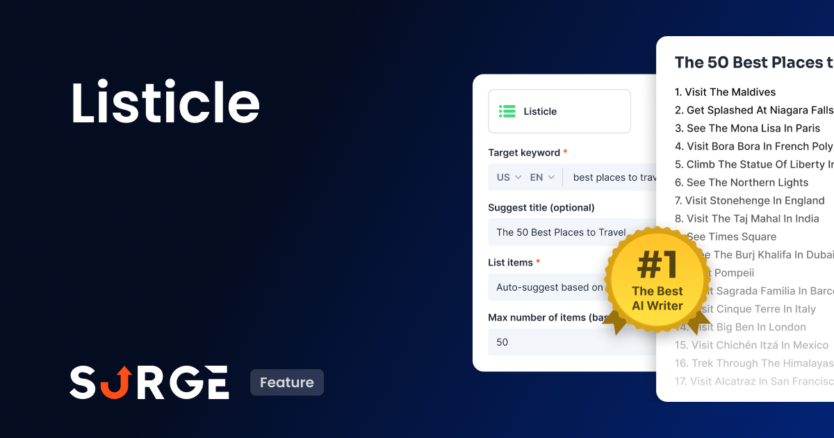 Listicle Writer - 10x Your Clicks and Traffic With AI-Powered Listicles