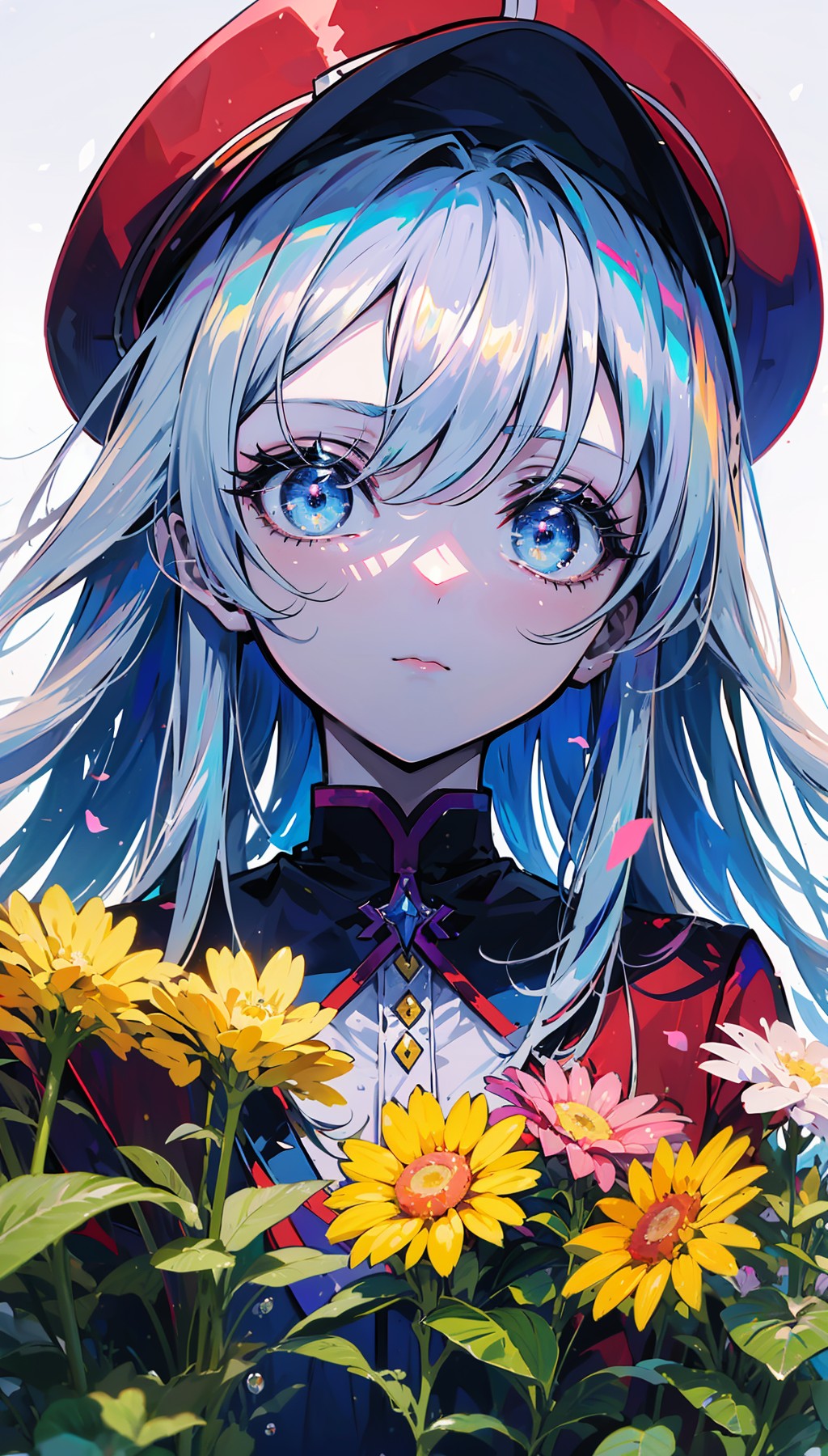 Anime Girl With Flowers In Her Hair And A Red Hat — Yodayo