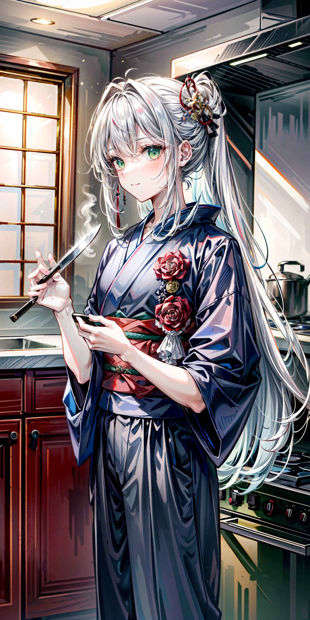 Akiyama Nobutomo cooking for Hizami-no-Kami (Connor's 40k likes challenge) — Yodayo