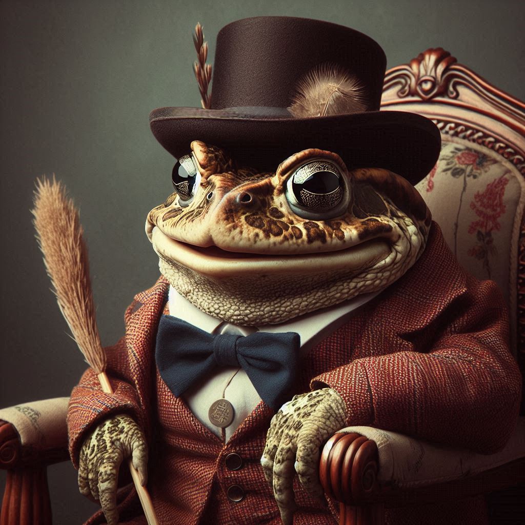 a wise toad in a Victorian outfit — Yodayo